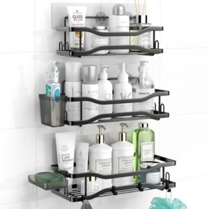 aitatty shower caddy bathroom organizer shelf: self adhesive shower rack with soap shampoo holder - rustproof stainless bath caddy for inside shower black