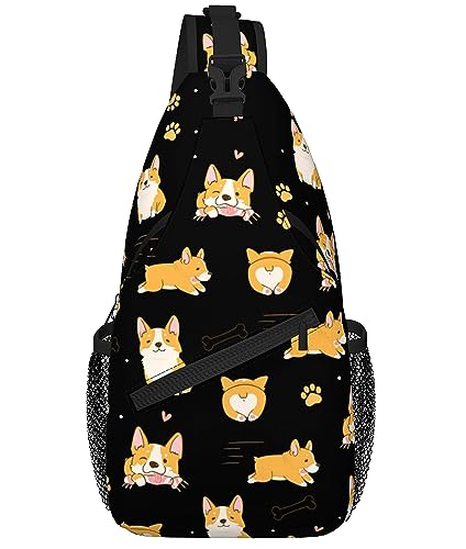 Corgis Crossbody Sling Backpack, Corgi Sling Bag Gifts, Dog Lover Single Shoulder Bag for Boys Girls Adults