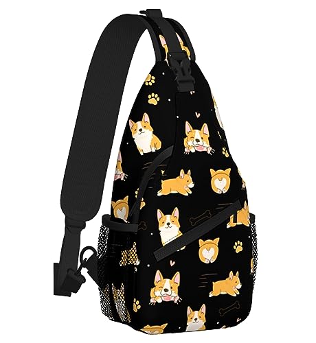 Corgis Crossbody Sling Backpack, Corgi Sling Bag Gifts, Dog Lover Single Shoulder Bag for Boys Girls Adults