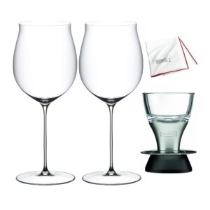 riedel supperleggero burgundy grand cru 2 glasses bundle with waring pro wine aerator and riedel large microfiber polishing cloth (4 items)