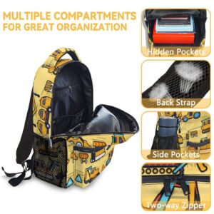 KNOWPHST Construction Backpack with Lunch Box Set for Boys, 3 in 1 Primary Middle School Backpacks Matching Combo, Large Capacity, Durable, Lightweight, Yellow Bookbag and Pencil Case Bundle