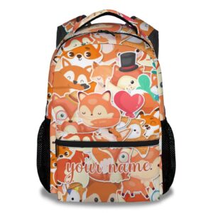 cunexttime custom fox backpack for girls boys, 16 inch orange backpacks for school, cute lightweight durable bookbag for kids