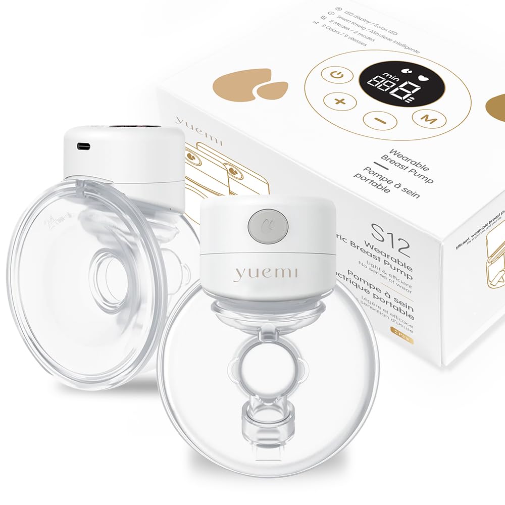 Yuemi Wearable Electric Breast Pump Hands Free, 2 Modes, 9 Levels | 24mm Flange, 2 Pack Milk Extraction Breast Pump for Effortless Pumping