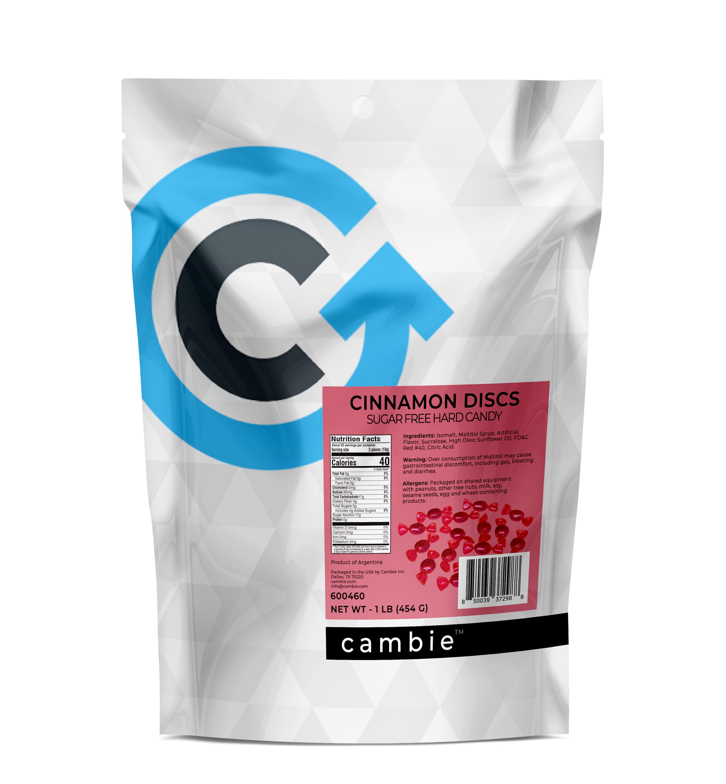 Sugar Free Cinnamon Discs by Cambie, 1 lb of Cinnamon Flavored Sugar Free Candy, Keto Friendly Candy, 1 lb