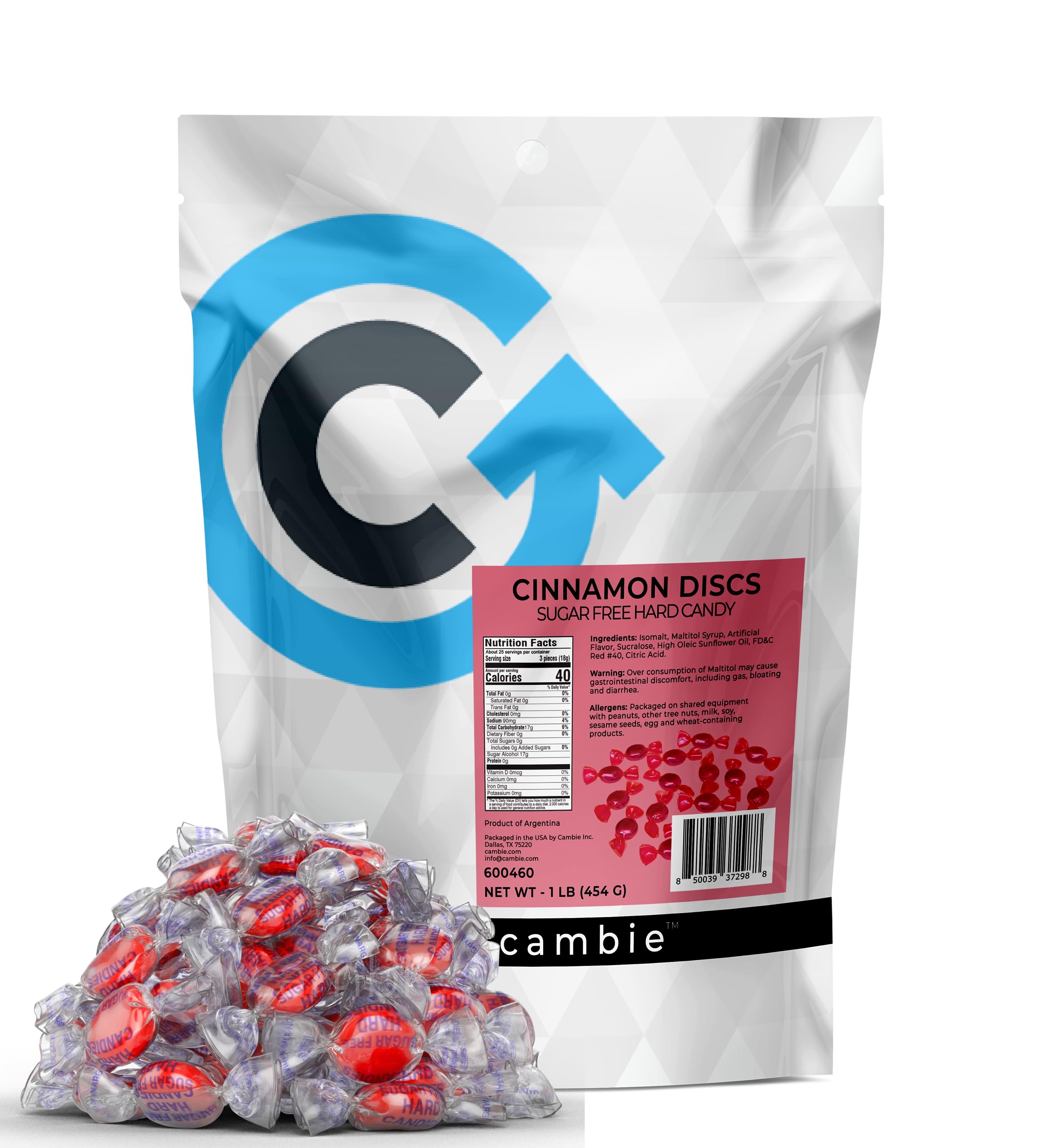 Sugar Free Cinnamon Discs by Cambie, 1 lb of Cinnamon Flavored Sugar Free Candy, Keto Friendly Candy, 1 lb