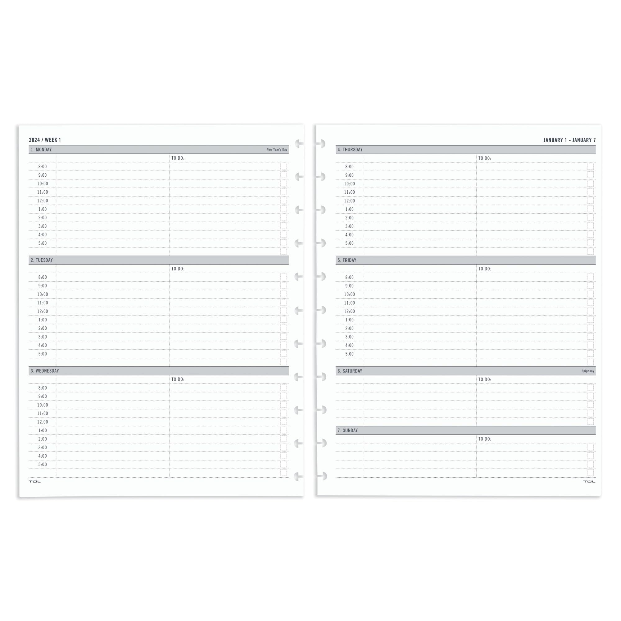 2024 TUL® Discbound Weekly Planner Refill Pages, Hourly Appointment Times, Letter Size, January to December