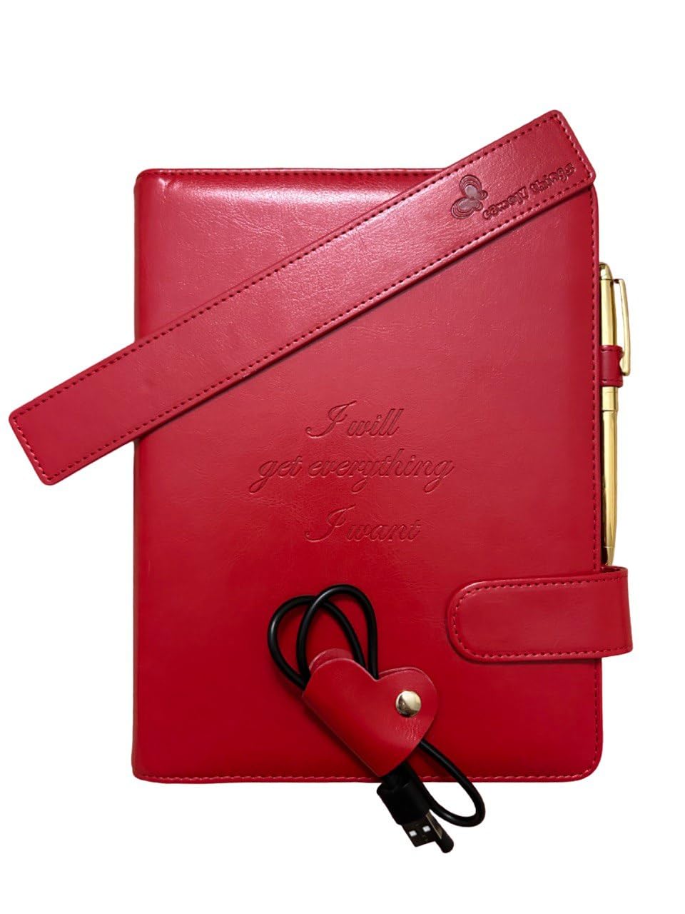 Planner Notebook A5 6 ring binder organizer (red) cover size 9,5’’x 7.25’’ Personal Business organizer planner Journals for writing Leather Journal for Women Notebook for journaling with pen