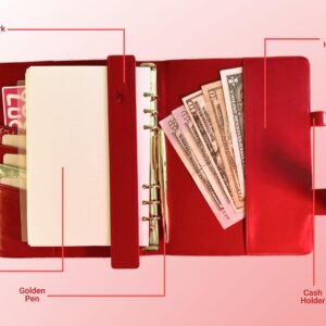 Planner Notebook A5 6 ring binder organizer (red) cover size 9,5’’x 7.25’’ Personal Business organizer planner Journals for writing Leather Journal for Women Notebook for journaling with pen