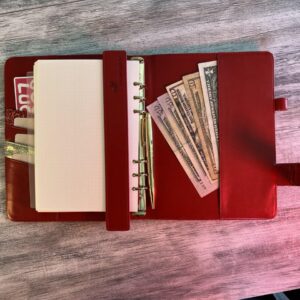 Planner Notebook A5 6 ring binder organizer (red) cover size 9,5’’x 7.25’’ Personal Business organizer planner Journals for writing Leather Journal for Women Notebook for journaling with pen