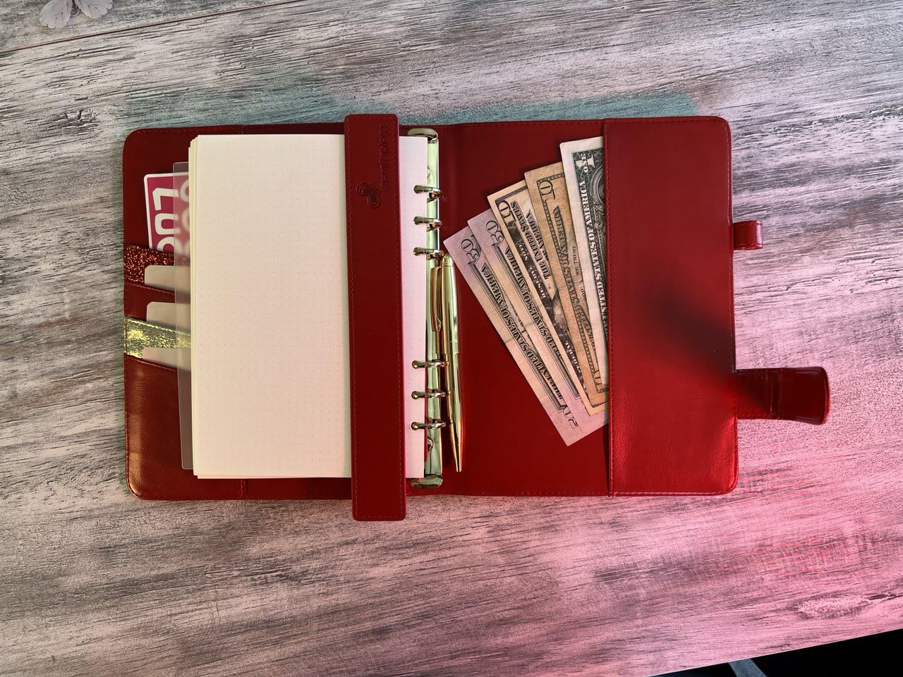 Planner Notebook A5 6 ring binder organizer (red) cover size 9,5’’x 7.25’’ Personal Business organizer planner Journals for writing Leather Journal for Women Notebook for journaling with pen