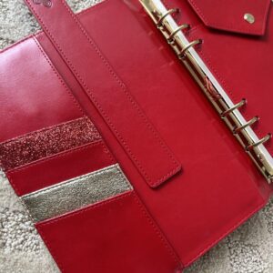 Planner Notebook A5 6 ring binder organizer (red) cover size 9,5’’x 7.25’’ Personal Business organizer planner Journals for writing Leather Journal for Women Notebook for journaling with pen