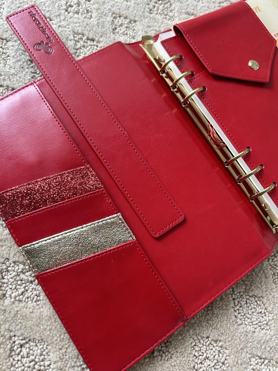 Planner Notebook A5 6 ring binder organizer (red) cover size 9,5’’x 7.25’’ Personal Business organizer planner Journals for writing Leather Journal for Women Notebook for journaling with pen