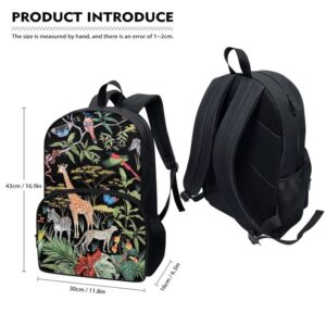 Rivatimrio 17" African Jungle Animals Backpack Teens Boys Girls Middle High Kawaii Giraffe Zebra Leopard School Bag Splashproof Lightweight Bird Monstera Leaves Bookbag