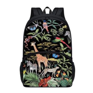 rivatimrio 17" african jungle animals backpack teens boys girls middle high kawaii giraffe zebra leopard school bag splashproof lightweight bird monstera leaves bookbag