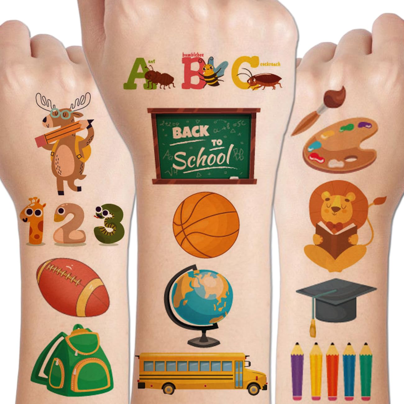 CHARLENT Back to School Temporary Tattoos for Kids - 10 Sheets School Party Tattoo Stickers for Teachers Students Classroom Rewards Gifts