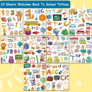 CHARLENT Back to School Temporary Tattoos for Kids - 10 Sheets School Party Tattoo Stickers for Teachers Students Classroom Rewards Gifts