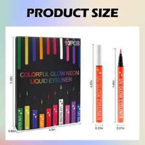 Erinde 10 Colors UV Neon Glow Liquid Eyeliner Set, Matte Colored Eye Liner Pen, Waterproof Smudge Proof, High Pigmented Colorful Graphic Liners for Rave Party Halloween Neon Face Body Paint Makeup