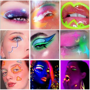 Erinde 10 Colors UV Neon Glow Liquid Eyeliner Set, Matte Colored Eye Liner Pen, Waterproof Smudge Proof, High Pigmented Colorful Graphic Liners for Rave Party Halloween Neon Face Body Paint Makeup