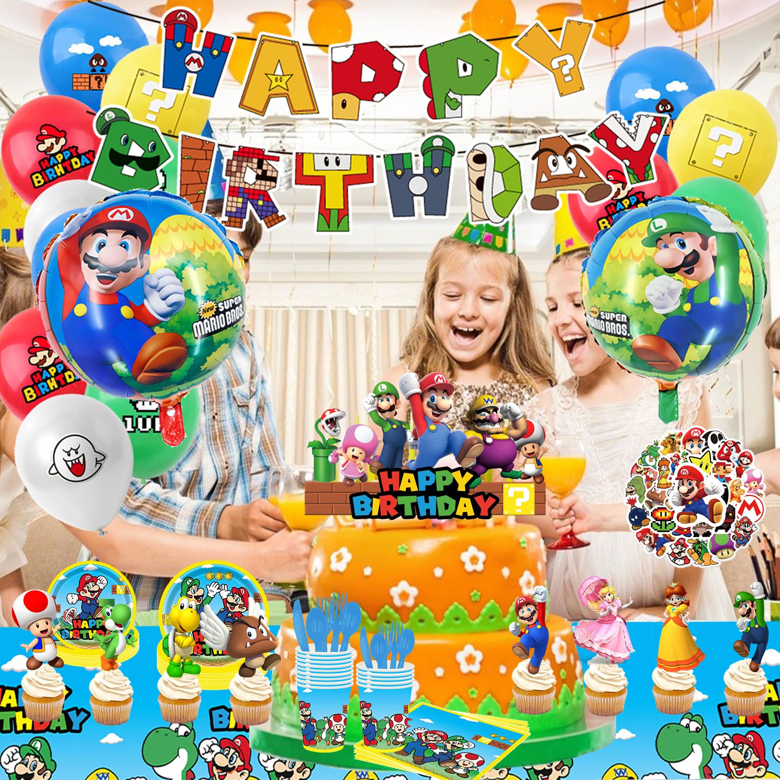 189 PCS Birthday Party Supplies, Party Decorations Includes Balloons, Film Balloons, Plates, Cups, Banners, Knives, Forks, Spoons, Napkins, Stickers, Cake Topper, Cupcake Toppers, Tablecloth