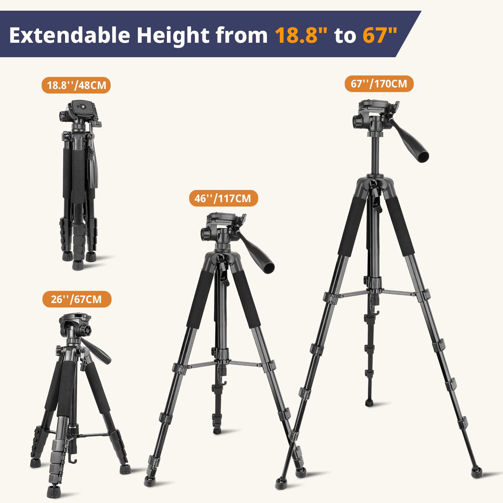 Eicaus 55 Inch Heavy Duty Tripod Stand for Cameras, Cell Phones, Projectors, Webcams, Spotting Scopes - Complete Unit for Canon, Nikon, Sony - Perfect for Phone & Camera Photography