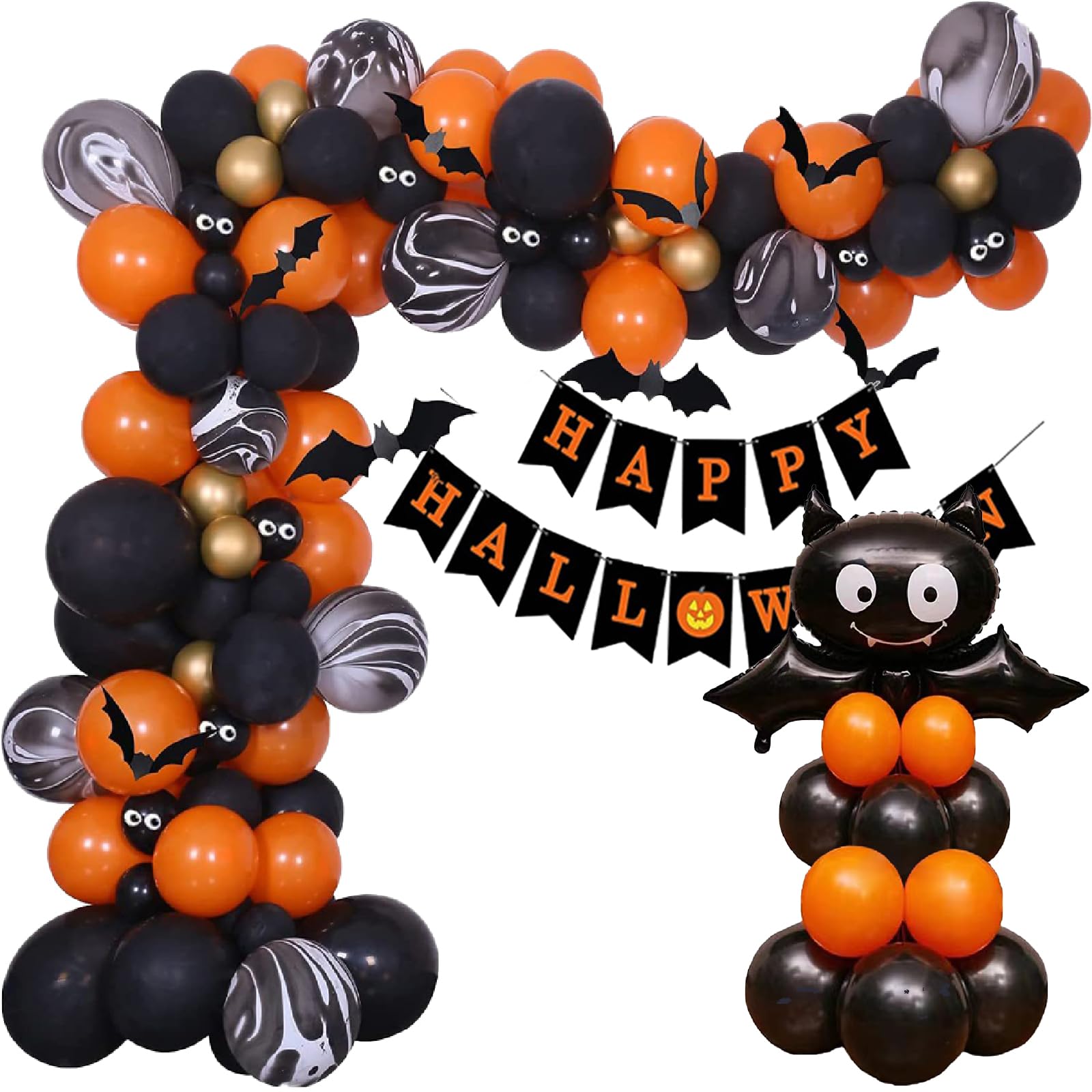 127Pcs Halloween Balloons Arch Garland Kit, Black Orange Latex Balloons Large Bat Balloon With Halloween Banner For Halloween Party Decoration, Halloween Party Supplies