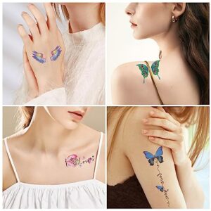 Konsait 12 Sheets Glitter Butterfly Temporary Tattoos for Women Girls Butterfly Face Tattoos for Women Eye Sticker Fairy Makeup Kids Tattoos Temporary For Girls Fairy Princess Party Favors