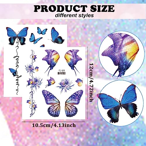 Konsait 12 Sheets Glitter Butterfly Temporary Tattoos for Women Girls Butterfly Face Tattoos for Women Eye Sticker Fairy Makeup Kids Tattoos Temporary For Girls Fairy Princess Party Favors