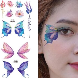 Konsait 12 Sheets Glitter Butterfly Temporary Tattoos for Women Girls Butterfly Face Tattoos for Women Eye Sticker Fairy Makeup Kids Tattoos Temporary For Girls Fairy Princess Party Favors