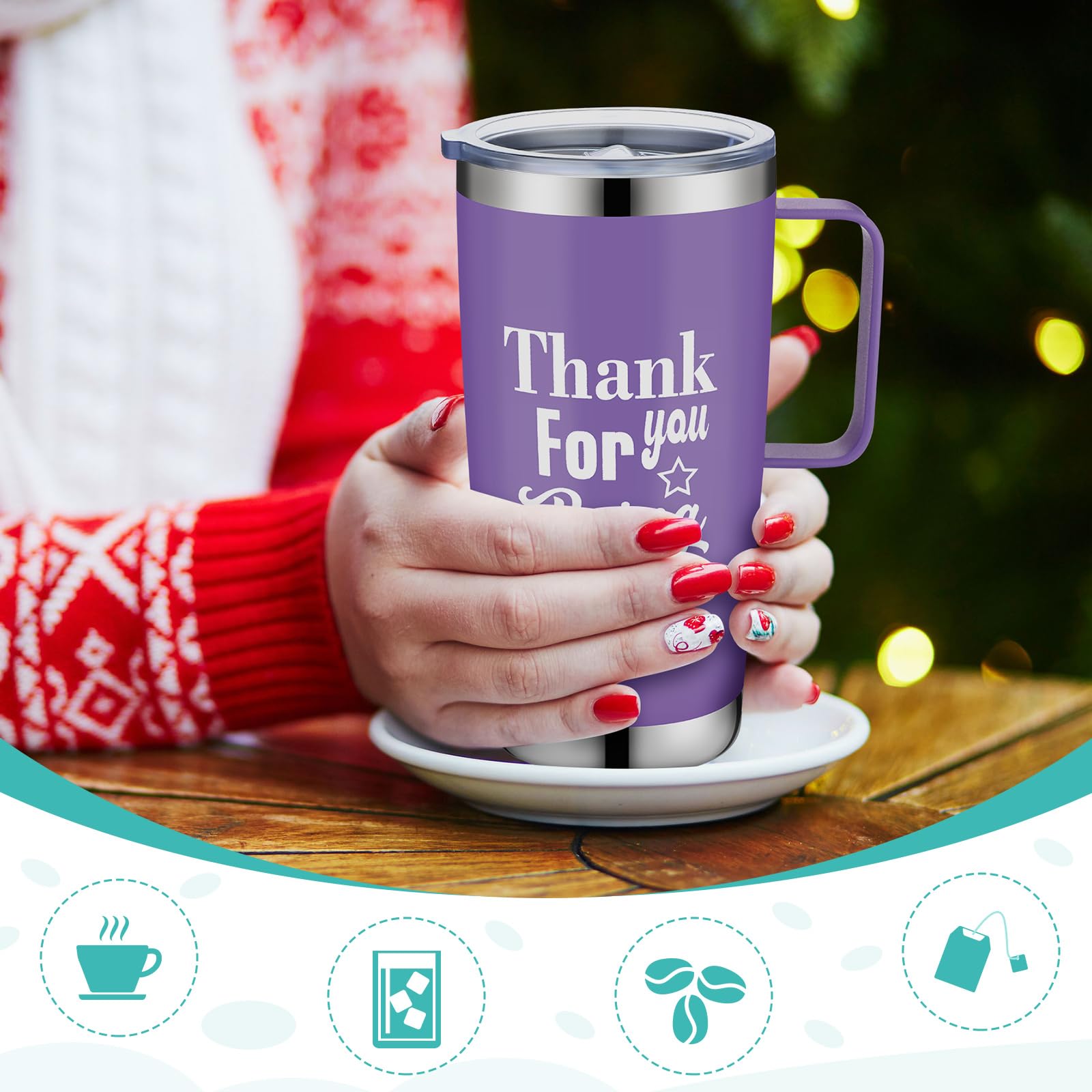 Bokon 6 Pcs Thank You Gift 20oz Stainless Steel Insulated Coffee Mug with Handle Employee Appreciation Gift Travel Tumblers Inspirational Gifts for Coworker Nurse Teacher Volunteer Social Worker Mom