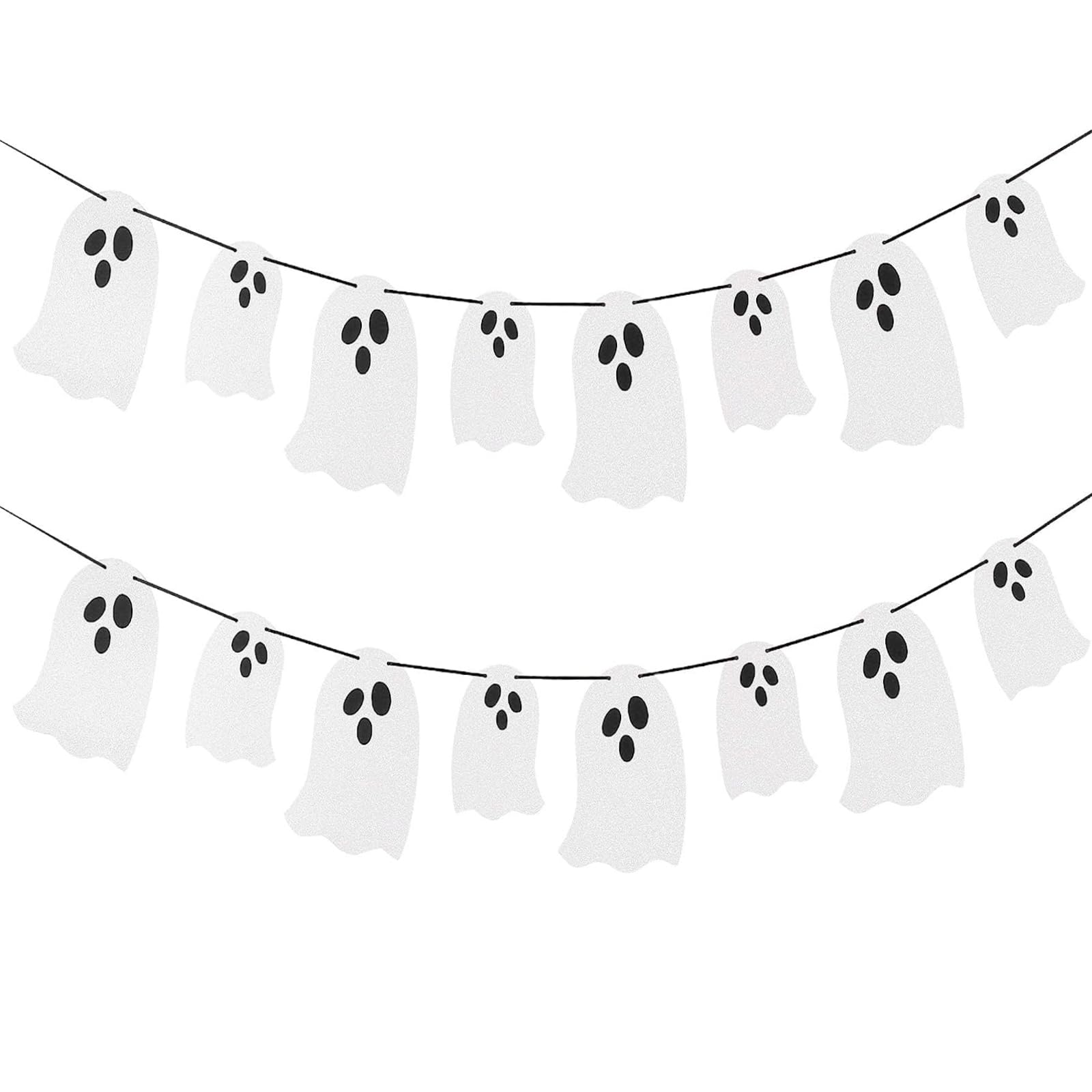 Halloween Ghost Banner, White Halloween Party Banner for Haunted House Fireplace Doorways Indoor Outdoor Halloween Party Decorations Supplies (2 Pack)