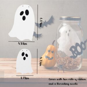 Halloween Ghost Banner, White Halloween Party Banner for Haunted House Fireplace Doorways Indoor Outdoor Halloween Party Decorations Supplies (2 Pack)