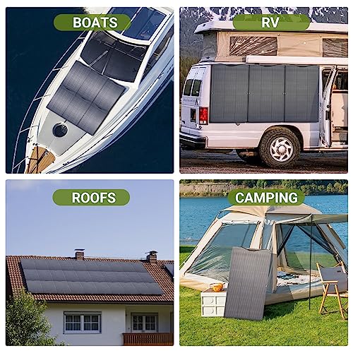 ALLPOWERS SF100 Flexible Solar Panel 100W 24V / 12V IP68 Monocrystalline Solar Modules Bendable Semi-Flexible Mono Solar Panel 100 Watt for RV Roof Boat Cabin Van Uneven Surfaces