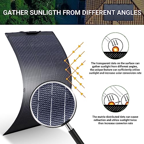 ALLPOWERS SF100 Flexible Solar Panel 100W 24V / 12V IP68 Monocrystalline Solar Modules Bendable Semi-Flexible Mono Solar Panel 100 Watt for RV Roof Boat Cabin Van Uneven Surfaces