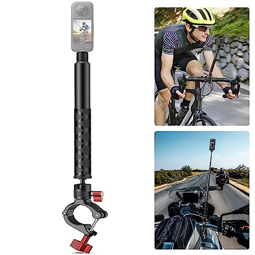 Motorcycle Bike Selfie Stick Handlebar Mount, Bicycle Motorcycle Clamp Mount Selfie Stick for Insta360 X3 X2 X ONE RS R, GoPro, Perfect for Cycling Videos, Third-Person Bike Handlebar Mount Camera