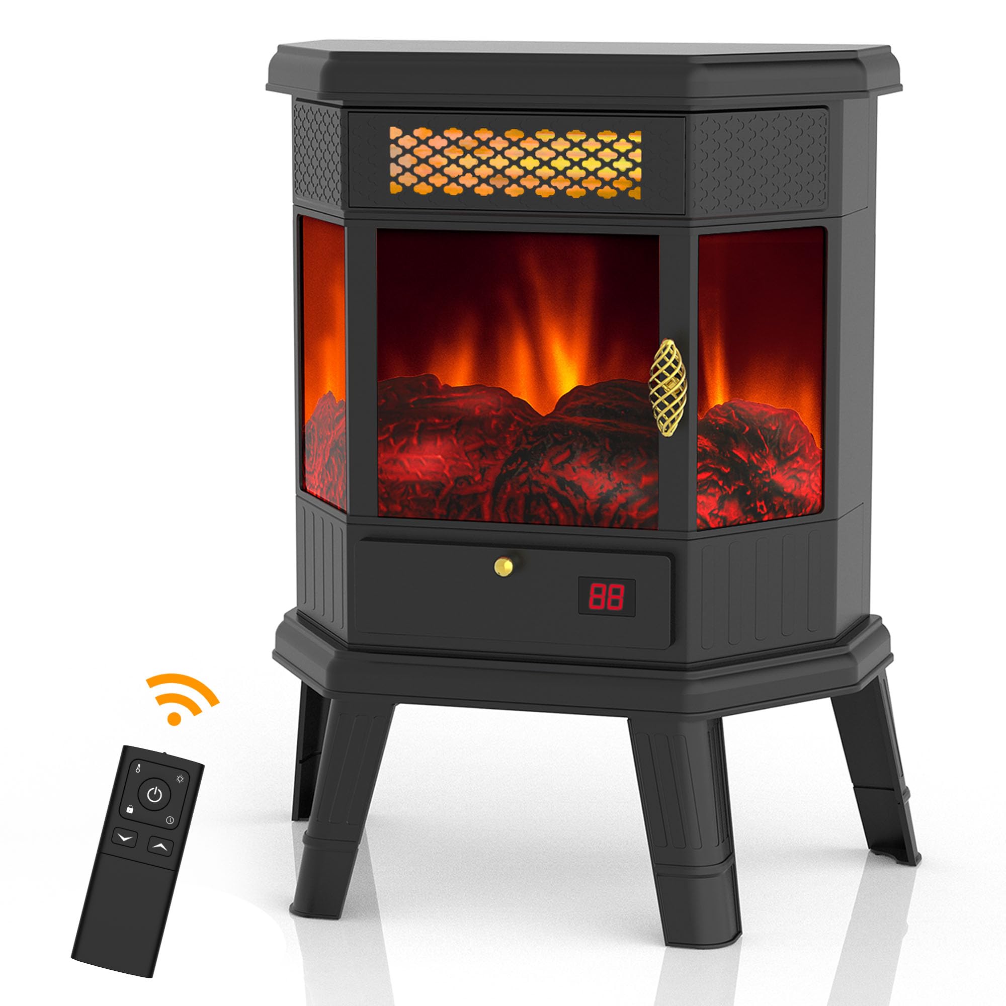 Electric Fireplace Heater 22'' Freestanding Fireplace Stove Infrared Fireplace RealSmart with 3D Flame Effect Remote Control, Timer, Overheating Protection Heater for Indoor Use Black