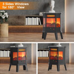 Electric Fireplace Heater 22'' Freestanding Fireplace Stove Infrared Fireplace RealSmart with 3D Flame Effect Remote Control, Timer, Overheating Protection Heater for Indoor Use Black