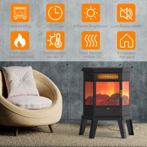 Electric Fireplace Heater 22'' Freestanding Fireplace Stove Infrared Fireplace RealSmart with 3D Flame Effect Remote Control, Timer, Overheating Protection Heater for Indoor Use Black