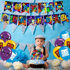 Geometry Dash Birthday Party Decorations ,Geometry Dash Birthday Party Favor with Banner, Ballons,Cake Topper, Cupcake Toppers for Boys Girls Fans Geometry Dash Party Supplies