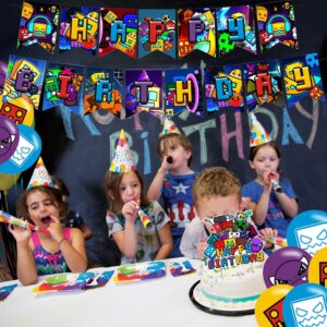 Geometry Dash Birthday Party Decorations ,Geometry Dash Birthday Party Favor with Banner, Ballons,Cake Topper, Cupcake Toppers for Boys Girls Fans Geometry Dash Party Supplies