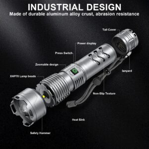 FUROLD Rechargeable Flashlights High Lumens, 990,000 Super Bright LED Flashlight Powerful Flash Light,5 Modes, IPX6 Waterproof,Handheld Flash Lights for Outdoor Emergency Camping Hiking