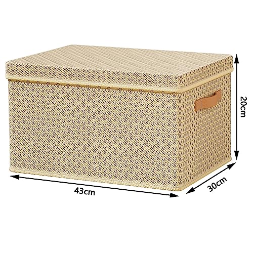 Ochine 1 Pack Clothes Storage, Large Toy Box Chest Storage, Collapsible Storage Containers with Lids, Foldable Blanket Storage Bags, Linen Fabric Foldable Storage Bins Boxes Cube Organizer Baskets