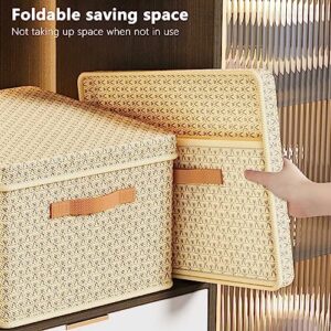 Ochine 1 Pack Clothes Storage, Large Toy Box Chest Storage, Collapsible Storage Containers with Lids, Foldable Blanket Storage Bags, Linen Fabric Foldable Storage Bins Boxes Cube Organizer Baskets