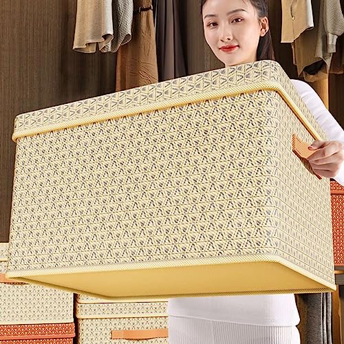 Ochine 1 Pack Clothes Storage, Large Toy Box Chest Storage, Collapsible Storage Containers with Lids, Foldable Blanket Storage Bags, Linen Fabric Foldable Storage Bins Boxes Cube Organizer Baskets