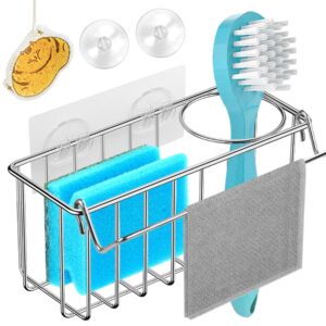 3-in-1 kitchen sink organizer in-sink sponge and brush holder for kitchen sink - 304 stainless steel sink holder for brush and sponge - durable kitchen accessories, dishcloths, brushes