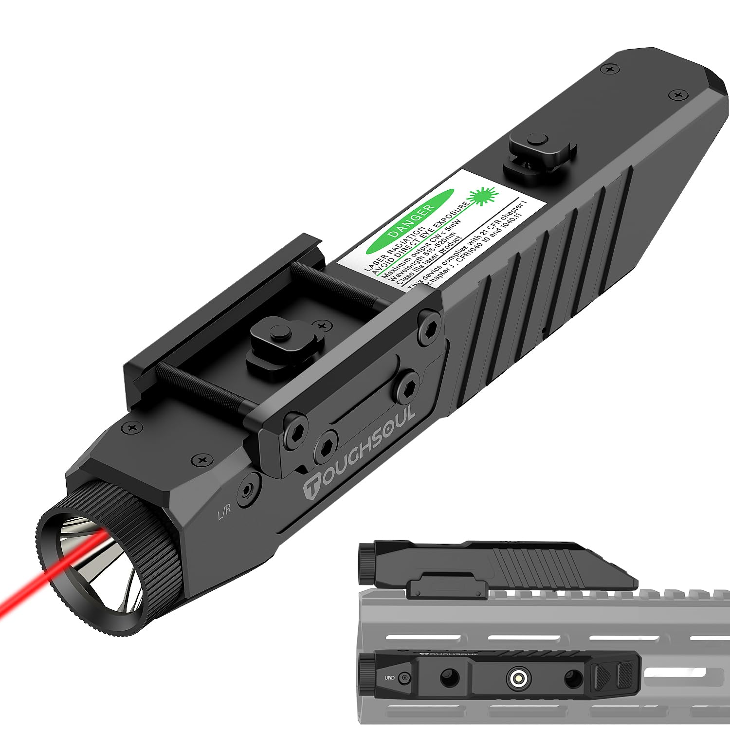 TOUGHSOUL Tactical Flashlight Green Red Laser Sight Combo, 1450 Lumen Picatinny Rail MLOK Mounted Rechargeable Rifle Flashlight (Red Laser)