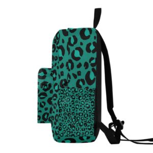 ZOEO Teal Black Leopard School Backpack for Women Girls Daypack Bag Teen Men Laptop Bookbags Casual Bags for Traveling Hiking Work Camping