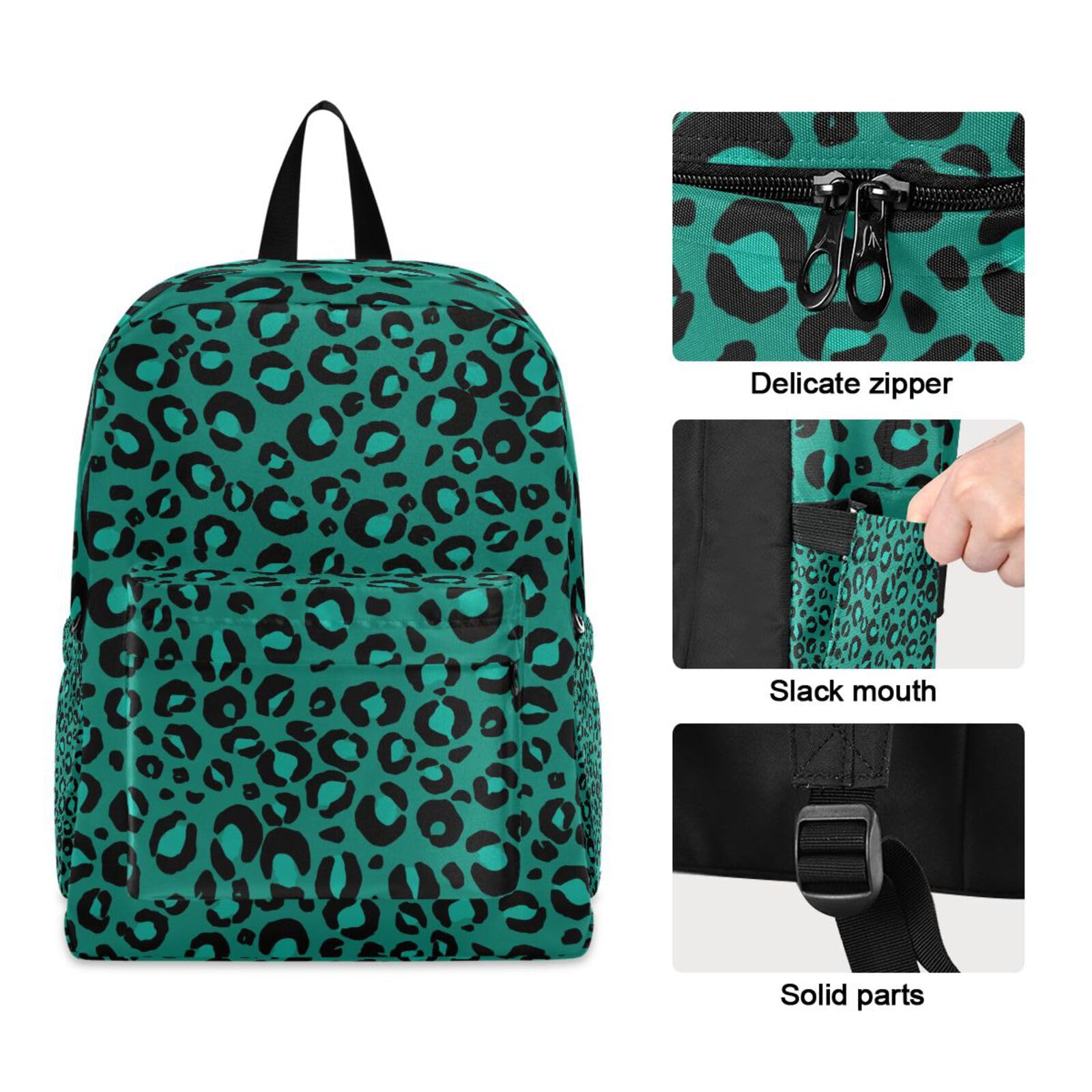 ZOEO Teal Black Leopard School Backpack for Women Girls Daypack Bag Teen Men Laptop Bookbags Casual Bags for Traveling Hiking Work Camping