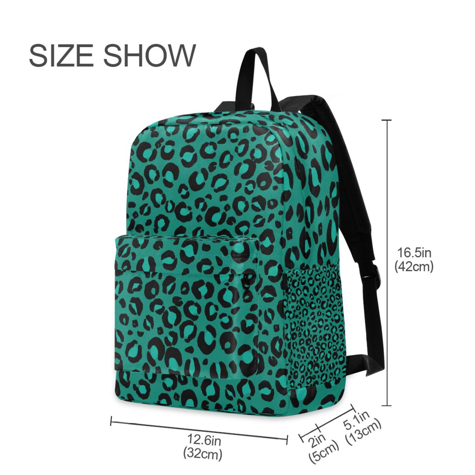 ZOEO Teal Black Leopard School Backpack for Women Girls Daypack Bag Teen Men Laptop Bookbags Casual Bags for Traveling Hiking Work Camping