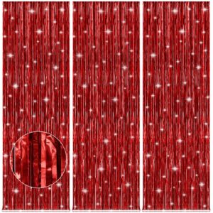 accevo red party streamers 3pack metallic foil fringe curtains streamers 3.3x8.2 tinsel streamers for parties valentine's day christmas carnival xmas new year decorations casino theme party decor