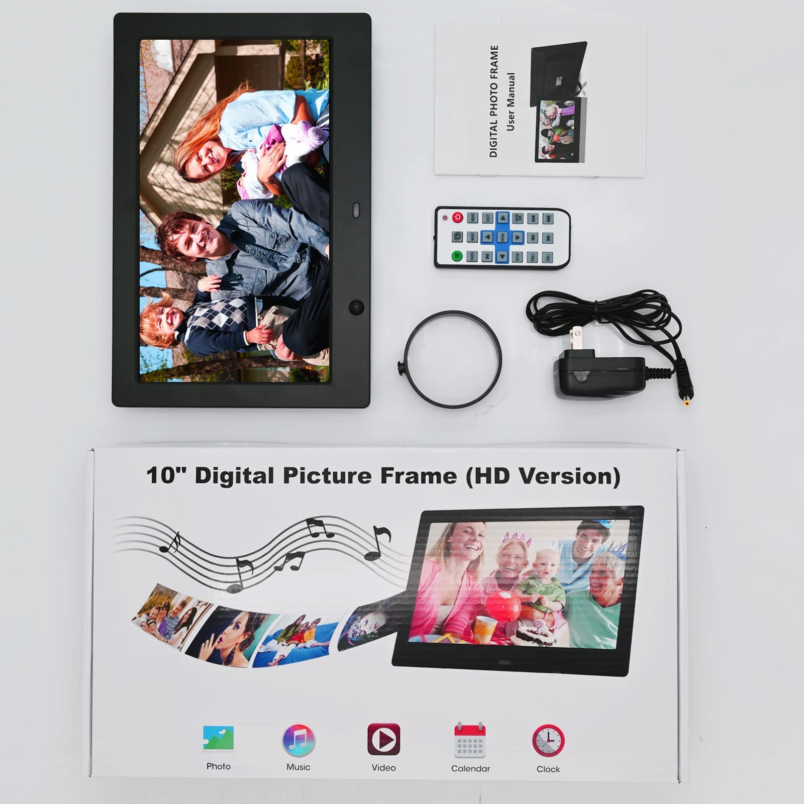 FOTOMOON Digital Picture Frame 10 Inch 1280 * 800 IPS HD Display via USB or SD Card, 16 GB Electronic Picture Frame, Gift for Family and Friends, Controlled by The Remote (Black)